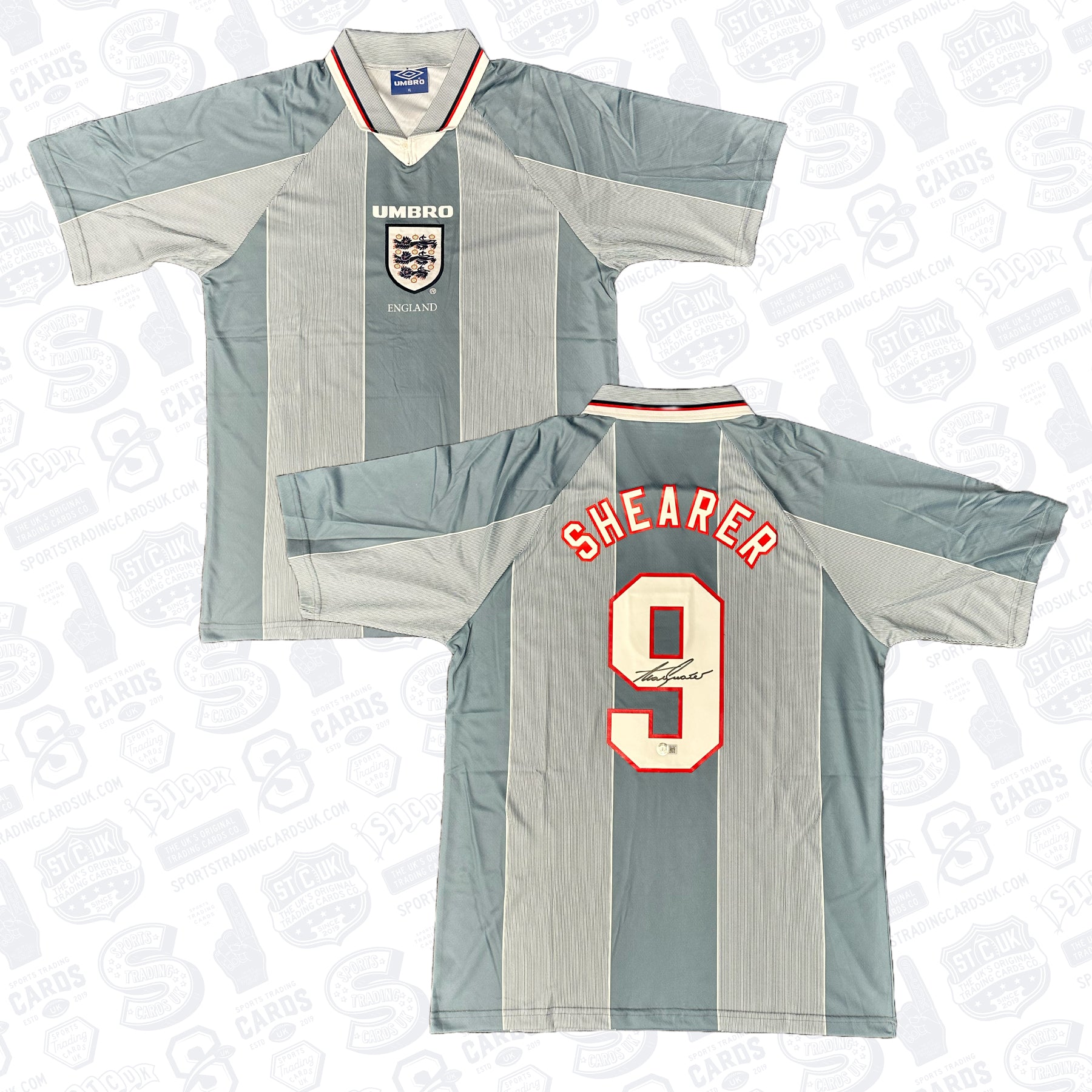 Alan Shearer Signed 1996 England National Team Away Soccer Jersey #9